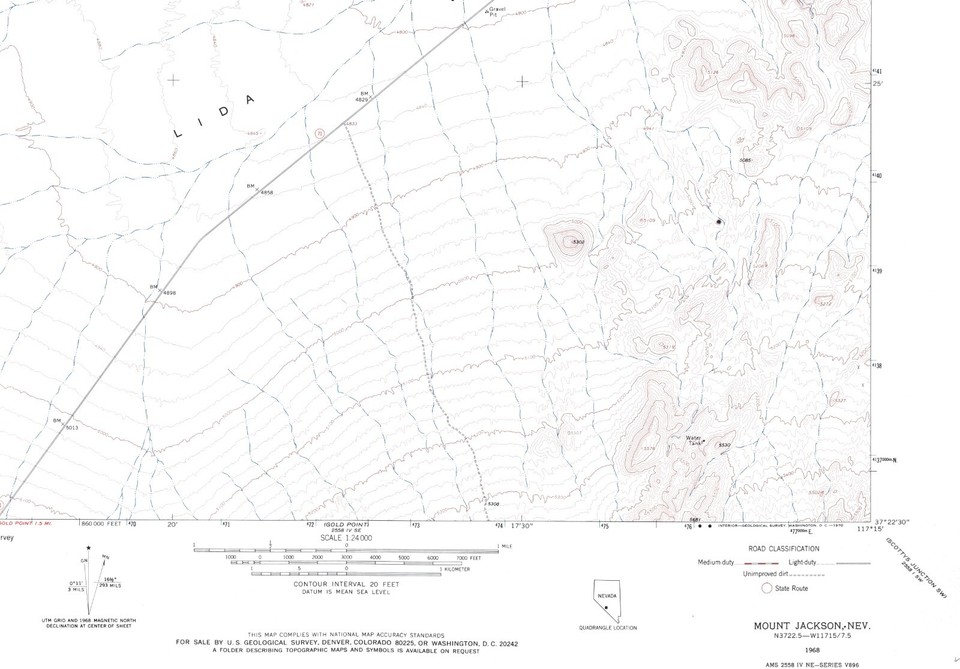 Mount Jackson, Nevada 1968 Vintage USGS Topo Map 7.5 Quadrangle ...