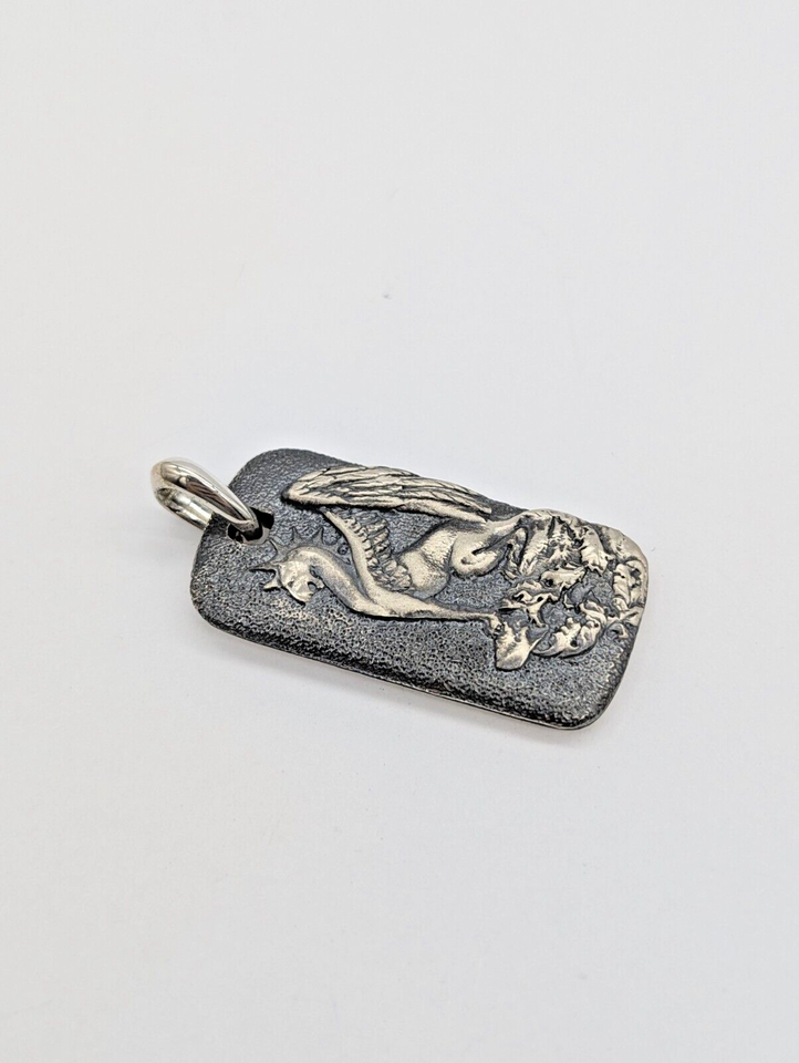David Yurman Men's 925 Sterling Silver Griffin Dragon Dog Tag Pendant ...