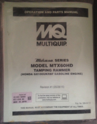 OEM MultiQuip Mikasa Series MTX60HD Oper. & Prts Manual Tamping Rammer ...