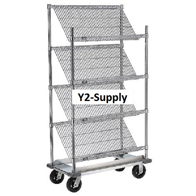 NEW! Slant Wire Shelving Truck - 4 Shelves With Brakes - 36"W x 24"D ...