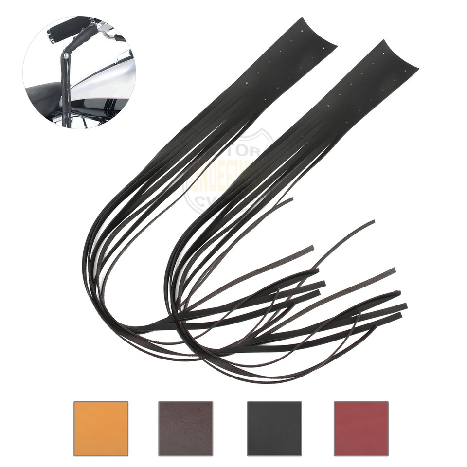 2X Leather Motorcycle Handlebar Clutch Brake Lever Cover Tassel Fringe ...