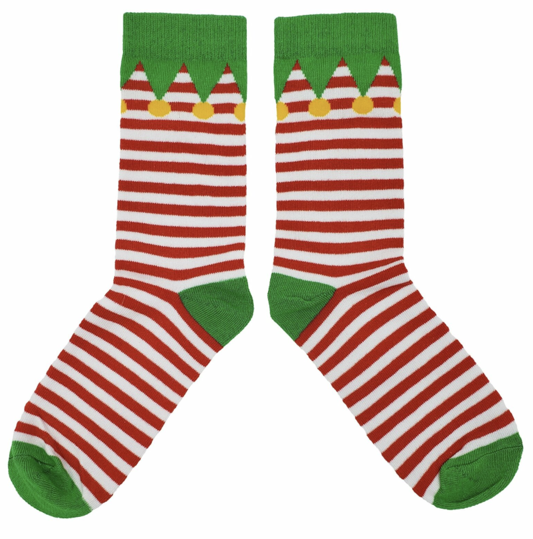 Christmas Jingle Elf Crew Socks Red Green Striped Skate Hip Hop Unisex ...