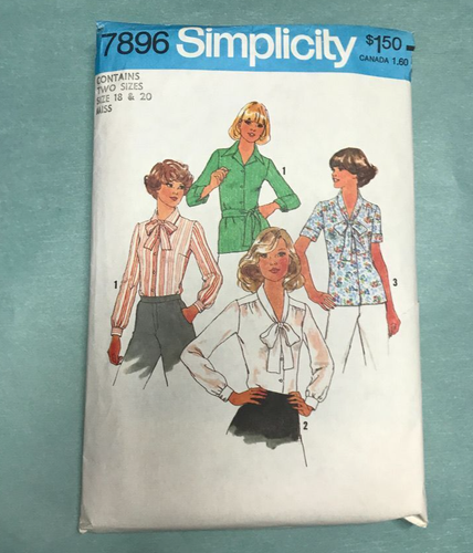 Simplicity Vintage Sewing Pattern #7896 - Misses' Blouses - Size 18 ...
