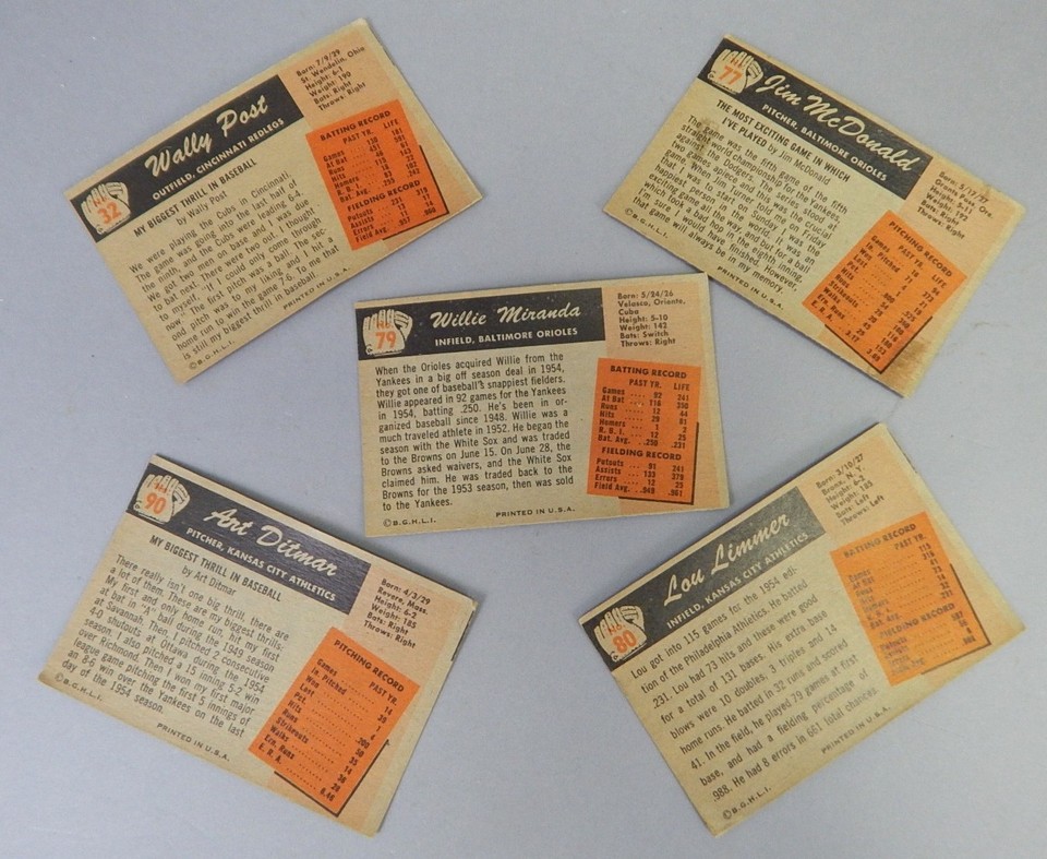 9x 1955 Bowman Color TV baseball card lot Maxwell Coan Atwell Post ...