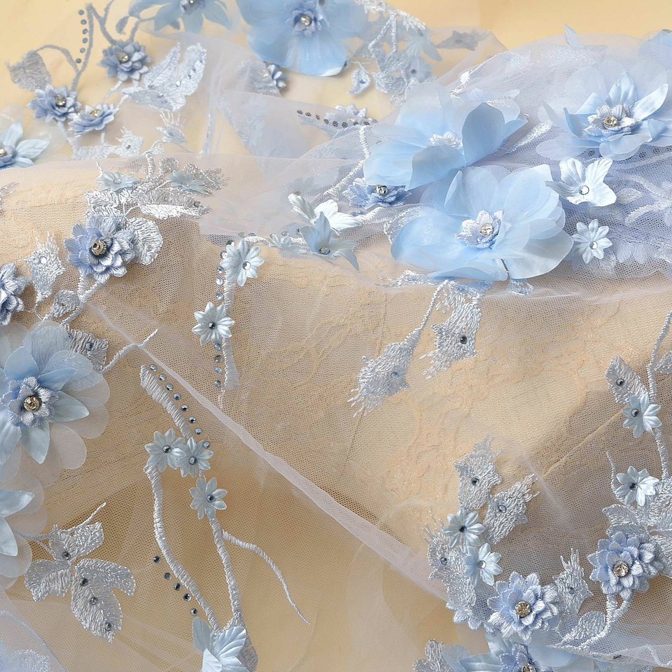 3D Flower Lace Tulle Crystal Lace Overlay Exquisite for Wedding Dress ...