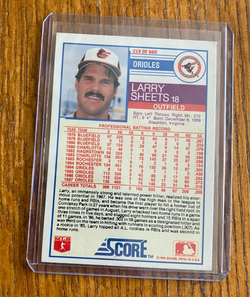 1988 Score #219 Larry Sheets | eBay