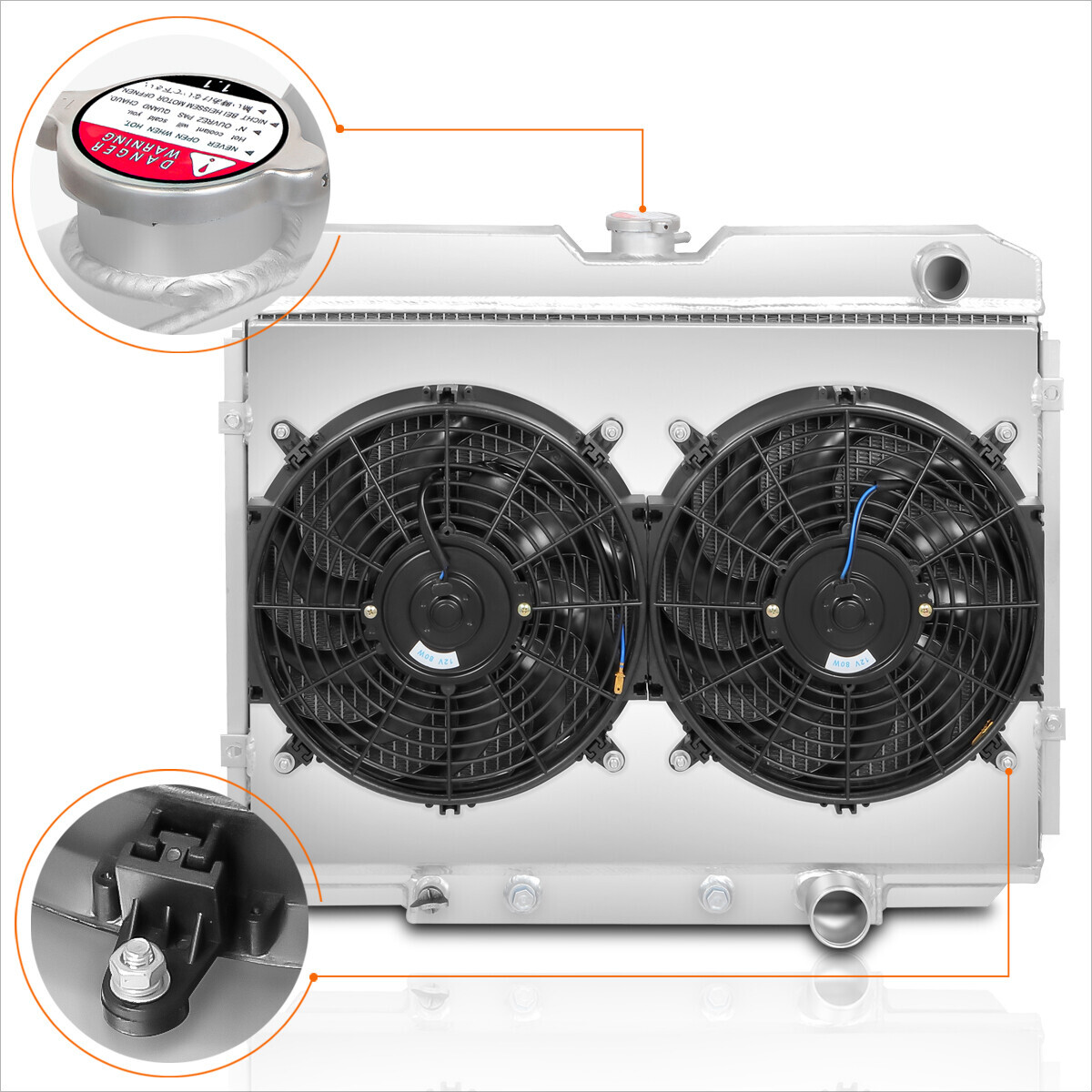 For 67-70 Ford Mustang/Fairlane Aluminum Core 3-Row Racing Radiator w ...