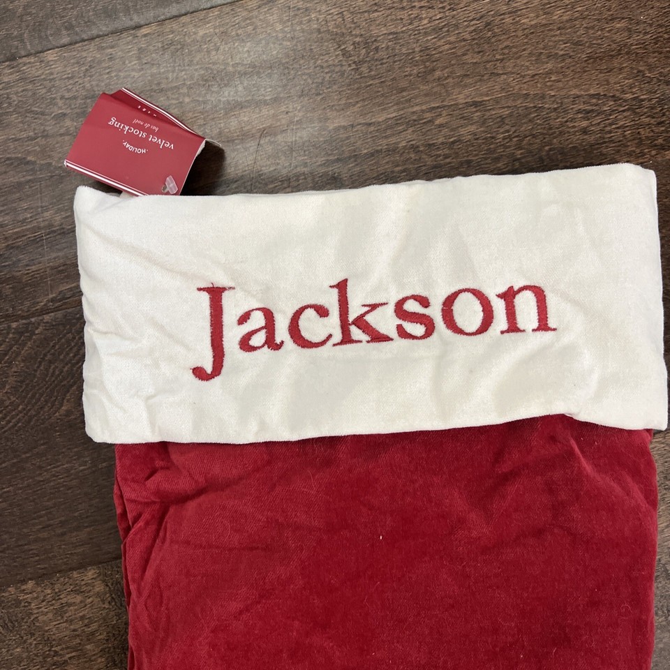 NWT Pottery Barn Classic Large Red Ivory Velvet Christmas Stocking Mono ...