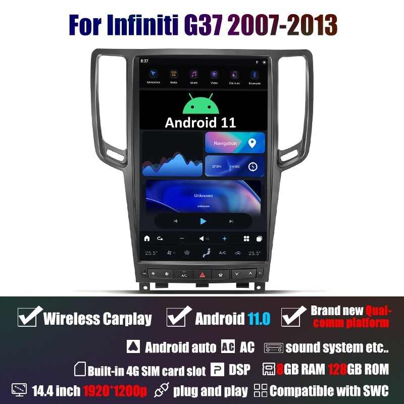 14.4" Android Tesla Vertical Screen For Infiniti G35 G37 2007-2013 Car ...