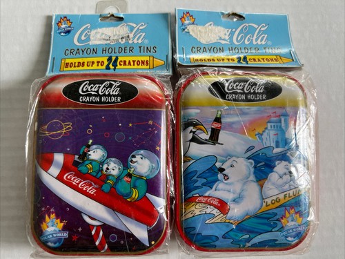 Coca-Cola Coke Polar Bear Crayon Holder Tin Lot (2) New Old Stock! 1996 ...