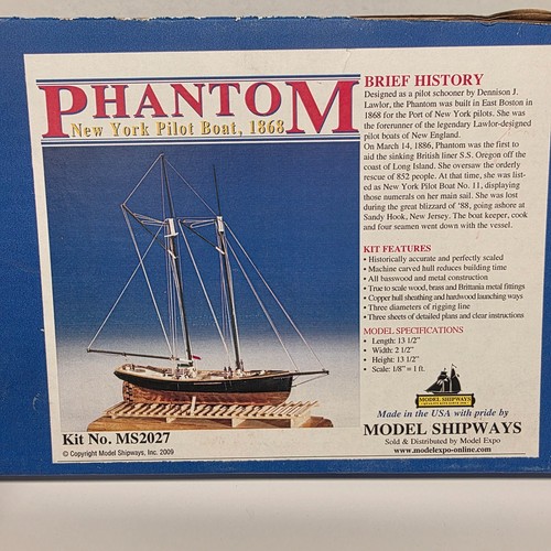 Model Shipways Kit No. Ms2027 Phantom New York Pilot Boat 1868 New ...