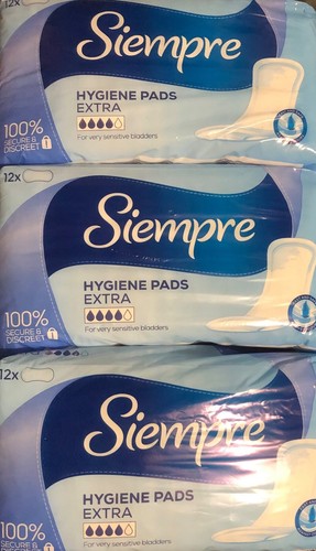 3 x SIEMPRE HYGIENE -EXTRA PADS 100% SECURE & DISCREET FOR V SENSITIVE ...