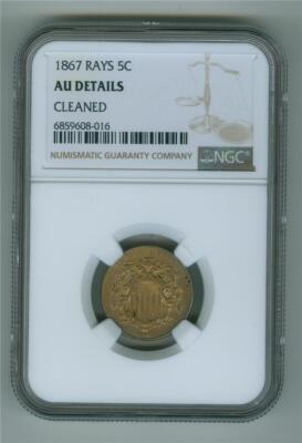 U.S. 1867 RAYS SHIELD NICKEL NGC AU DETAILS CLEANED | eBay