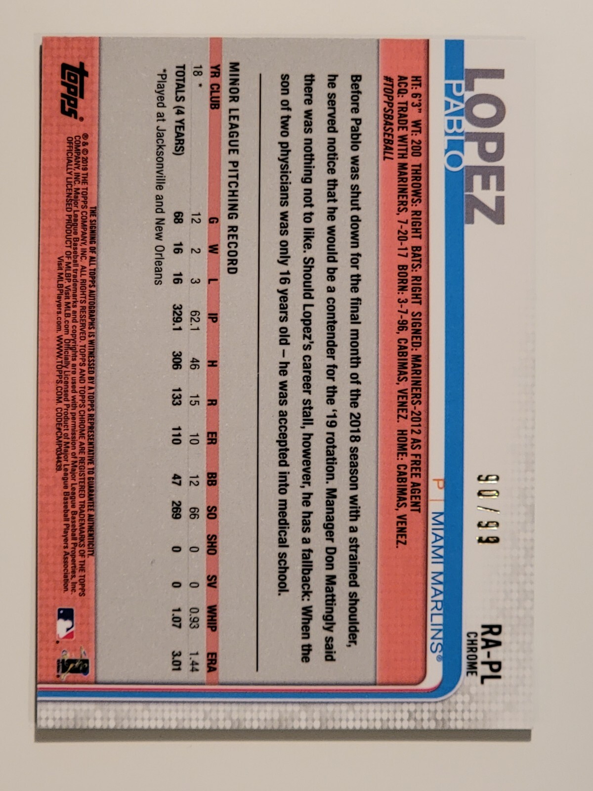 2019 Topps Chrome - Rookie Autographs Green Refractor #RA-PL Pablo ...