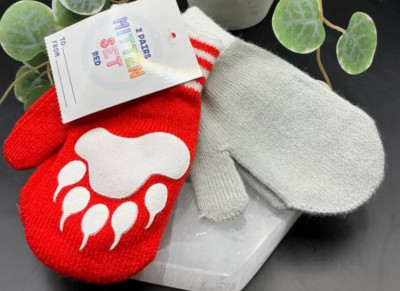 Children's/Toddler's 2 Pair Mitten Set Red Claw + Gray NWT | eBay