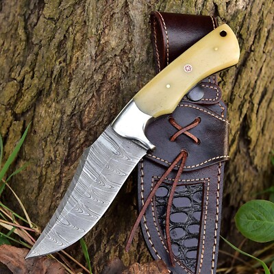 Hand Forged Damascus Custom Bone Handle Hunting Skinner Handmade Sport ...