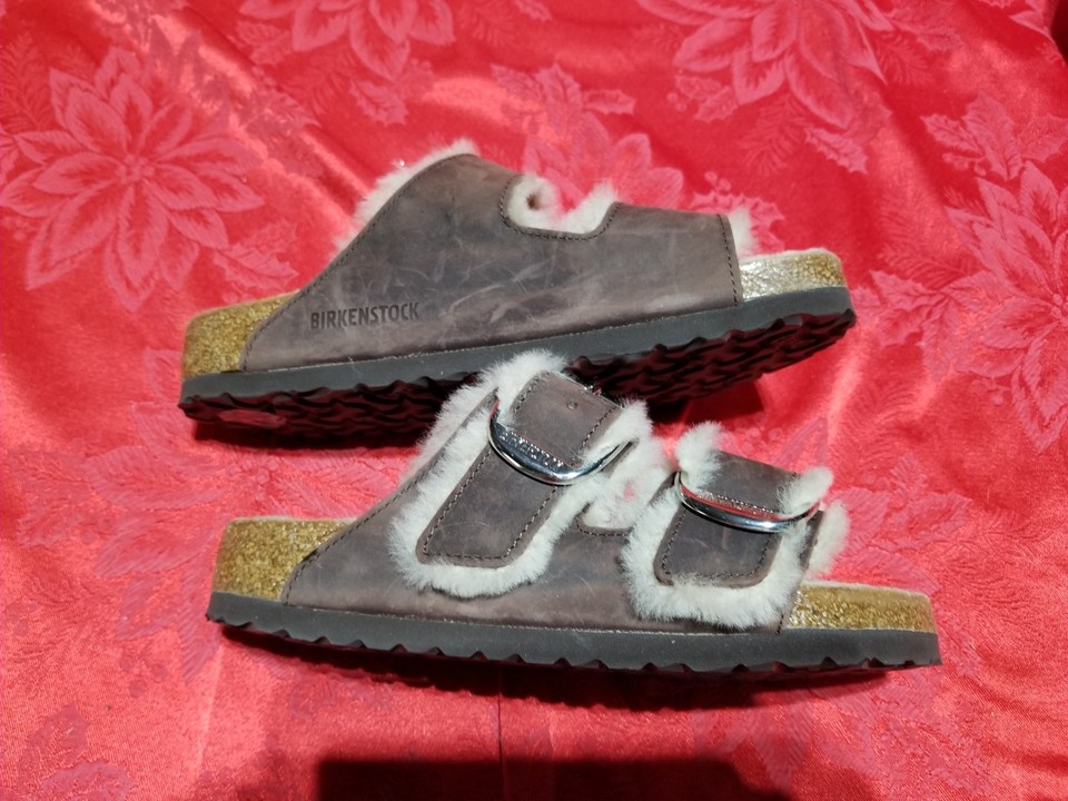 Birkenstock US6-6.5 Brown Arizona Slip On Shearling Lined Sandals new ...