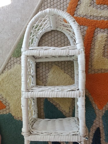 Vintage White Wicker Doll Wall Shelf 3 Tier Mini Gallery Boho Display ...