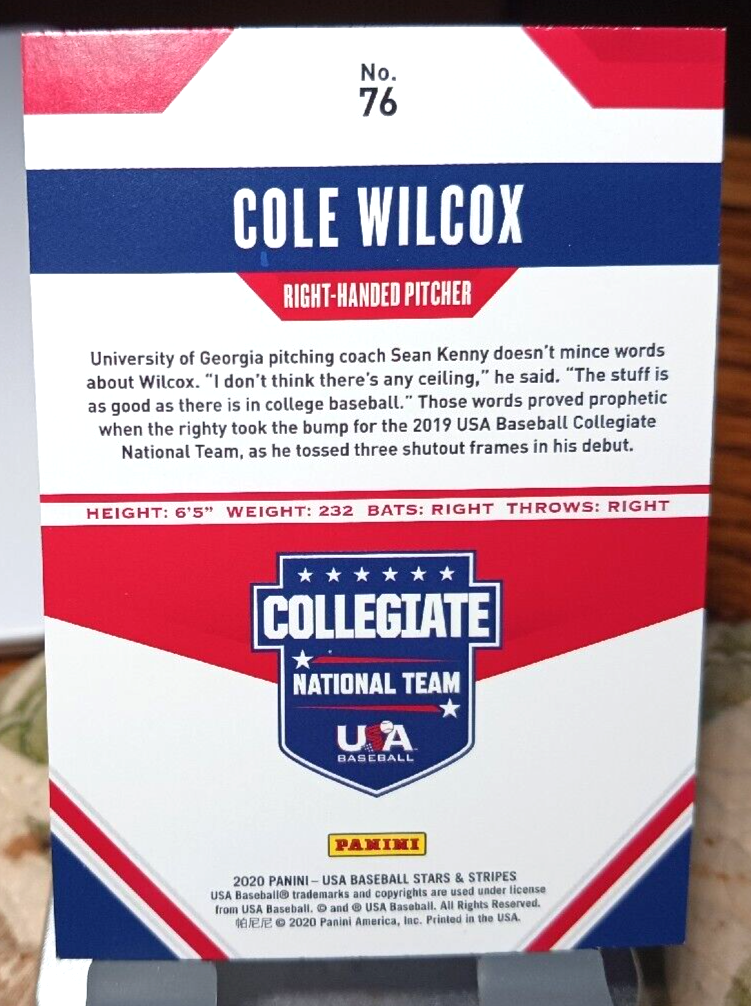2020 Panini USA Baseball Stars & Stripes Cole Wilcox #76 (NM) Free ...