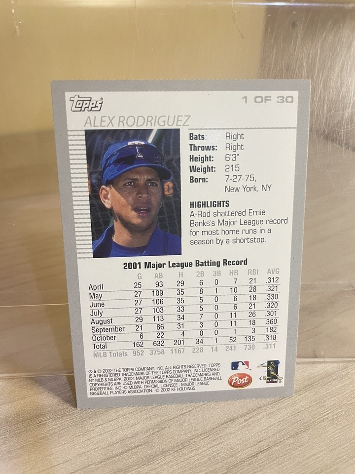 2002 Topps Post #1 Alex Rodriguez Texas Rangers Baseball Card G 199 | eBay