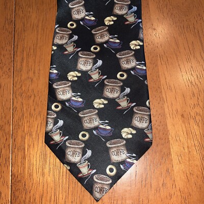 Mens Silk Necktie Coffee Beans & Cups Neck Tie Black Utopia Handmade | eBay