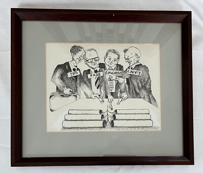 Rare original vintage political cartoon drawing framed 1970s | eBay