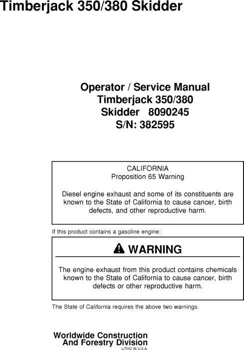 Timberjack 350 380 Turbocharged Log Skidder Service Repair Technical ...