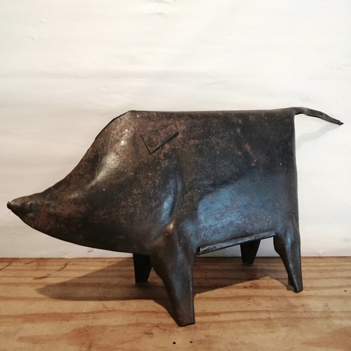 Vintage Primitive Hammered Sheet Metal Art Pig Boar Ornament Sculpture ...