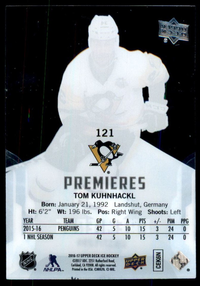2016-17 Upper Deck Ice #121 Tom Kuhnhackl /1299 | eBay