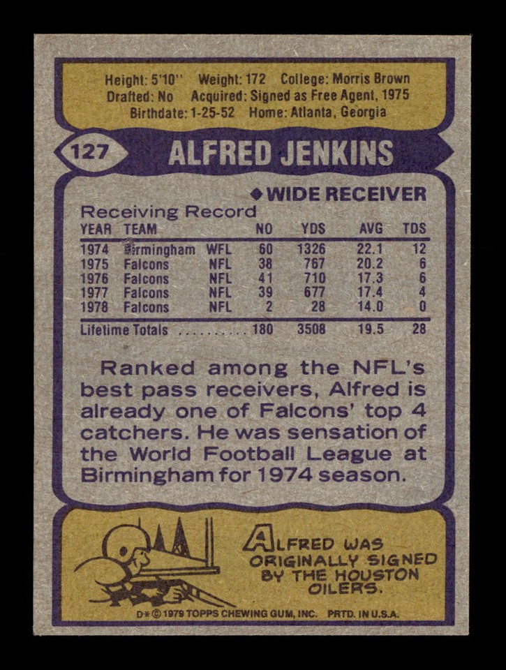 1979 Topps #127 Alfred Jenkins Atlanta Falcons EX+ Football Card *I543 ...