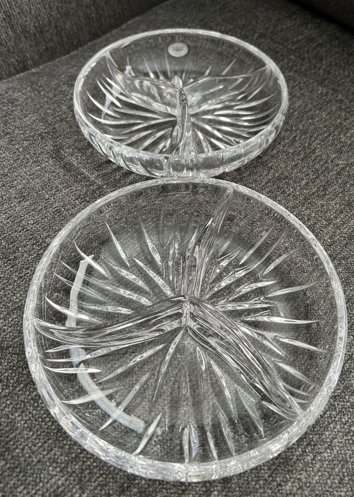 Pair Of GORHAM Crystal Glass 3 Section Relish/ Tapas Dishes 7" Diameter ...