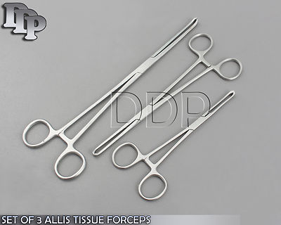 SET OF 3 PREMIUM GRADE ALLIS TISSUE FORCEPS CLAMPS 5X6 TEETH 6" + 7 ...