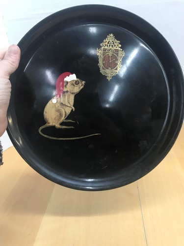 MCM Couroc Wood Brass Inlay Santa Mouse Clock Vintage Serving Tray ...