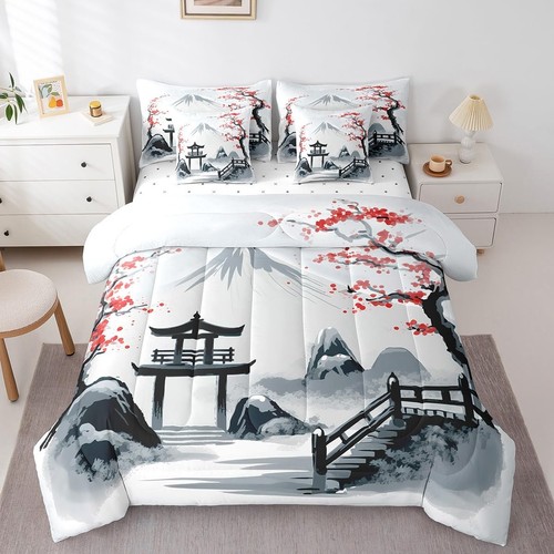 Japanese Style Queen Size Comforter Set Oriental Ink Painting Bedding ...