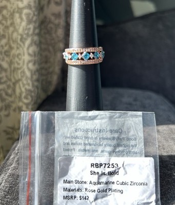 BP Ring Size 6 RBP7253 “She Is Bold” Aquamarine CZ Rose Gold Plating | eBay