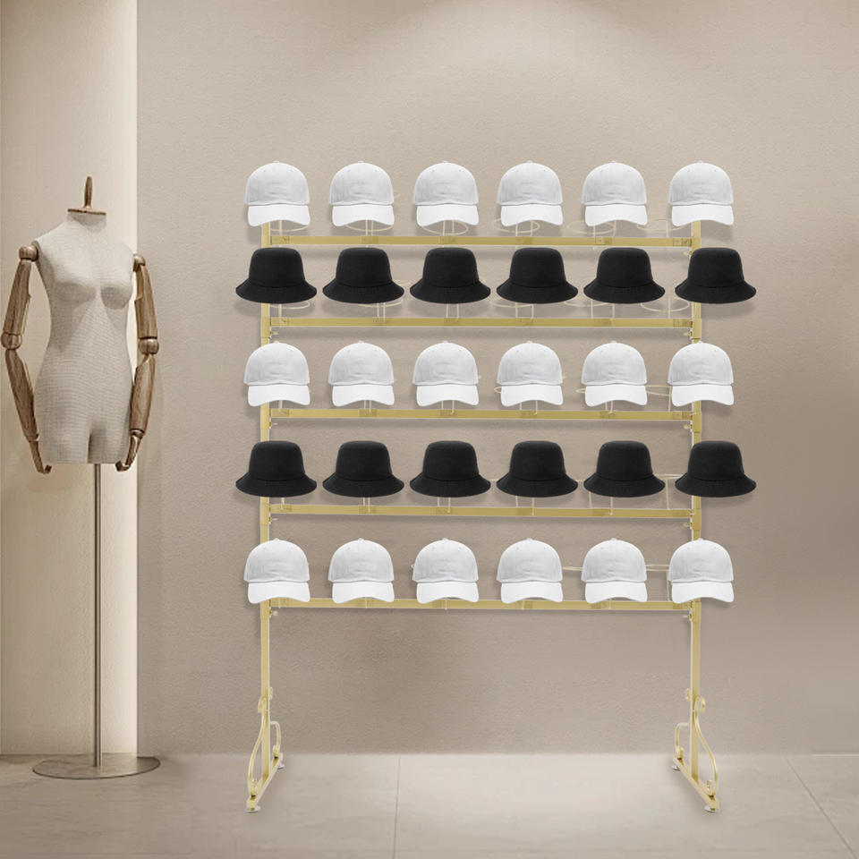 5 Tier Hat Display Rack Free Standing Metal Caps Headwear Stand 60Hats ...
