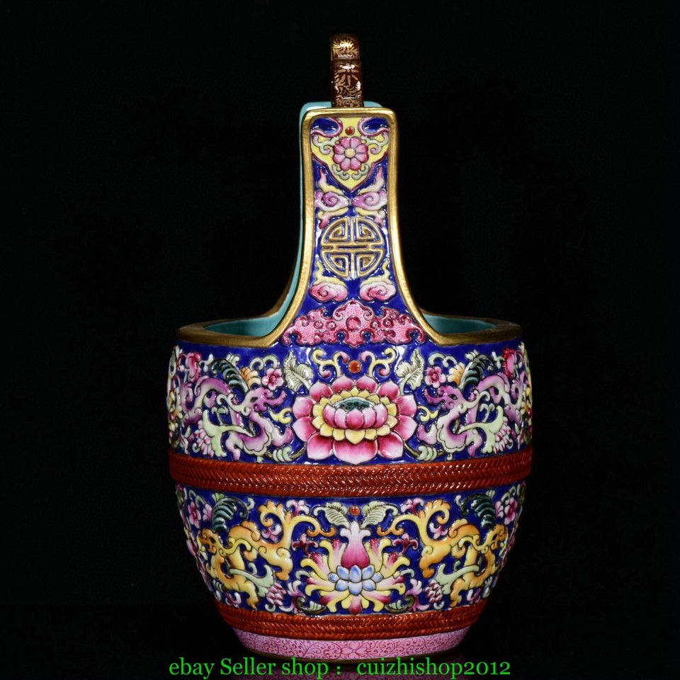 Old Qing Enamel Colour Porcelain Gilt Dragon Loong Flower Water Bucket ...