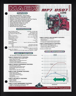 MACK TRUCKS MP7 USO7 ENGINES 325M SPECIFICATIONS BROCHURE 2006 | eBay