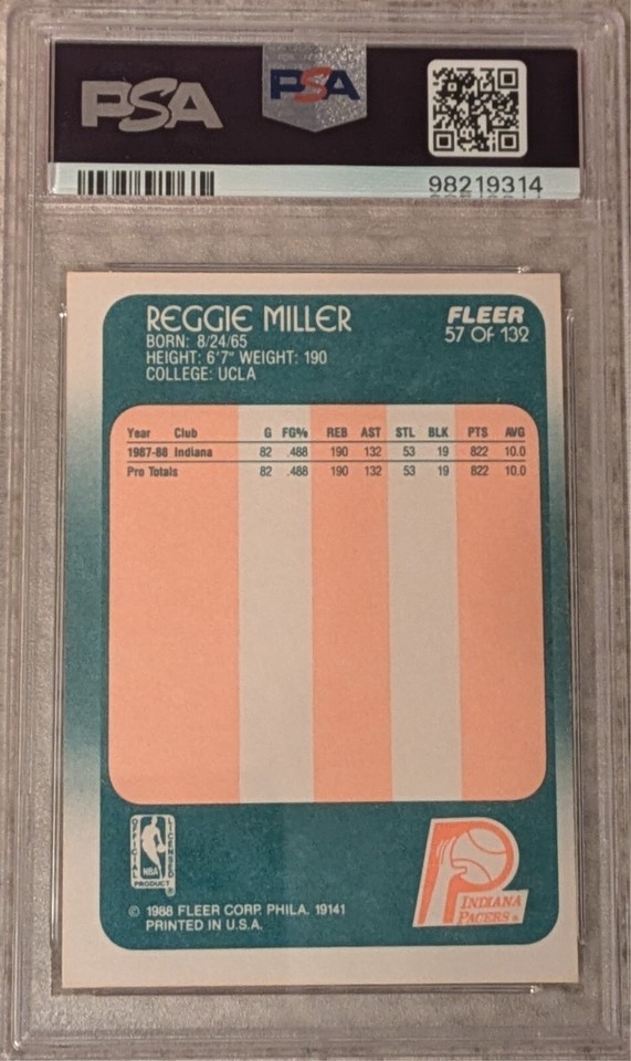 1988 Fleer Reggie Miller #57 PSA 6 Rookie Pacers | eBay