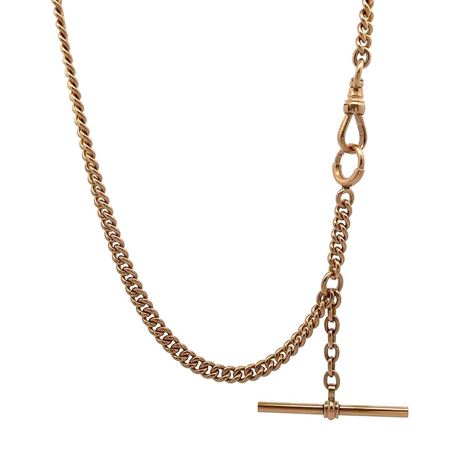 Vintage Yellow Gold 11" Curb Cuban Watch Chain w/ Dog Clip Spring Ring ...