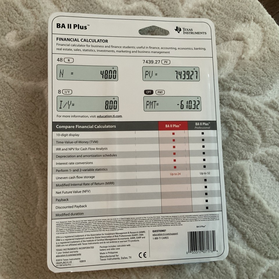 Texas Instruments BA II Plus Financial Calculator CFA Approved Brand ...
