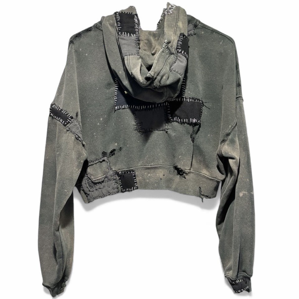 Vintage Distressed Crust Punk Patchwork Cropped Zip Up Hoodie Unisex ...