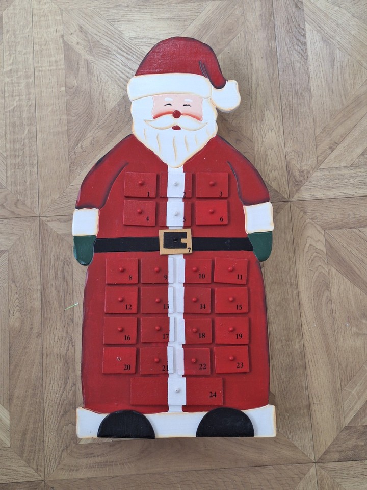 WOODEN SANTA/FATHER CHRISTMAS ADVENT CALENDAR DRAW COMPARTMENTS HEIGHT ...