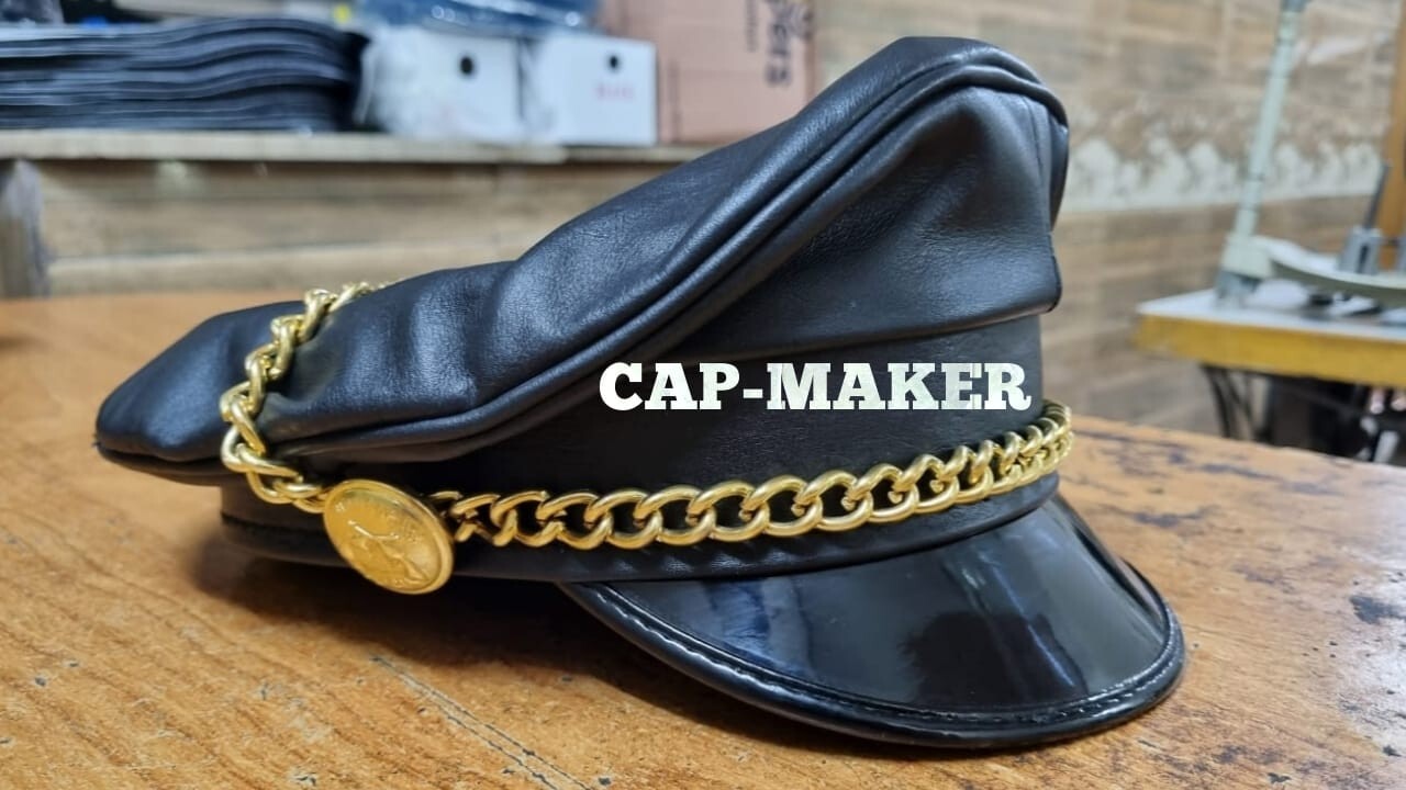 Finest Soft Real Leather Muir cap peaked cap with chain, biker cap ...