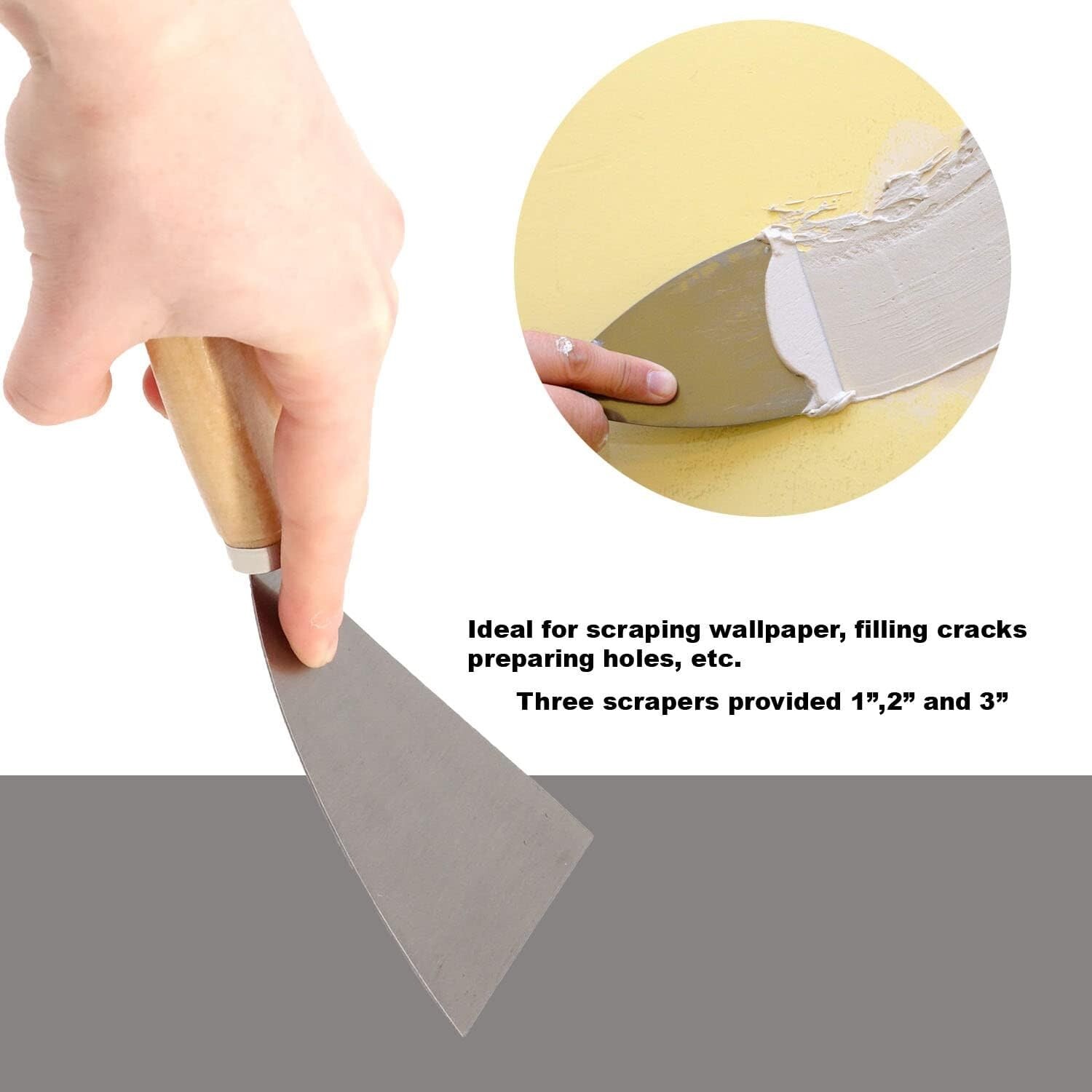 3x Metal Filling Knives Flexible Blade Putty Filler Wall Repair Scraper ...
