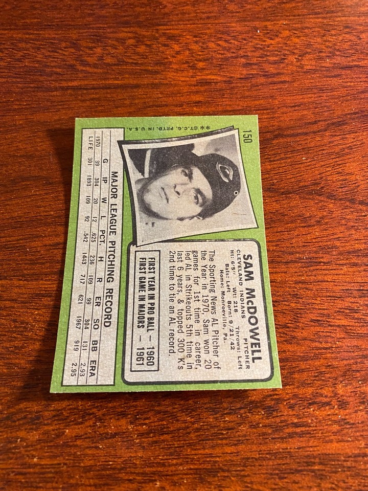 1971 Topps #150 Sam McDowell EX/MINT | eBay