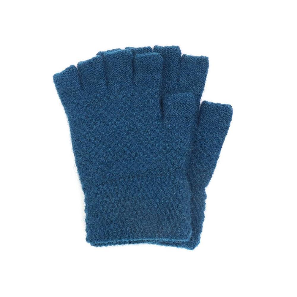 Knitted Fingerless Gloves Cosy Teal Blue Unisex One Size Fine Waffle ...