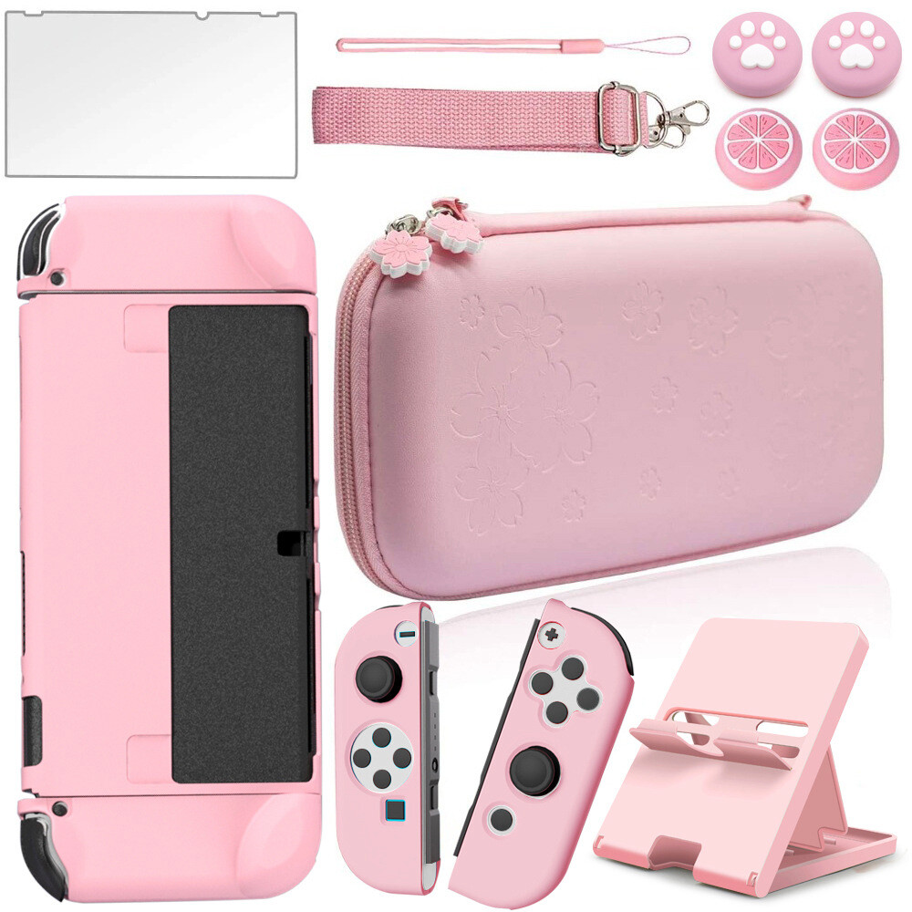 Nintendo Switch / OLED Bundle Pink Travel Pouch With Stand Film Glass ...