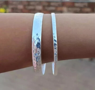 Set of 2 Beautiful Bangle Solid 925 Sterling Silver Handmade Women ...