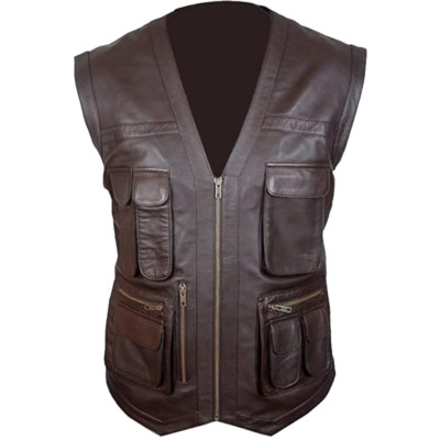 Men's Brown Leather Vest with 4 Pockets: Classic Western Style ...